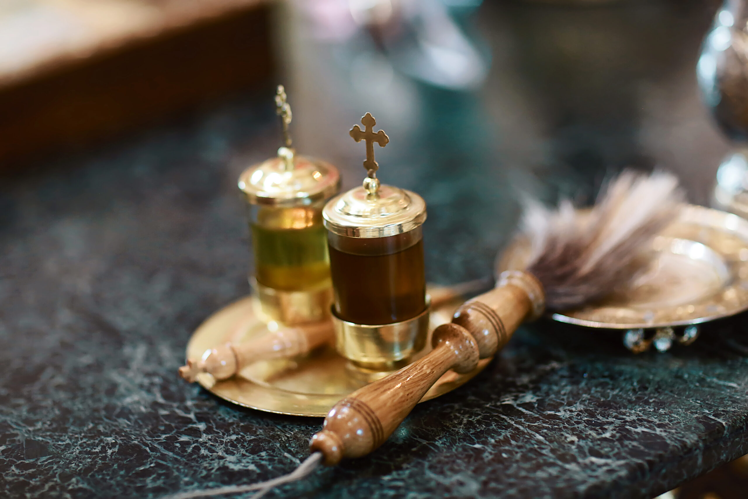 Chrismatory, chrismarium, jar for containing chrism oil. Sacrament ...